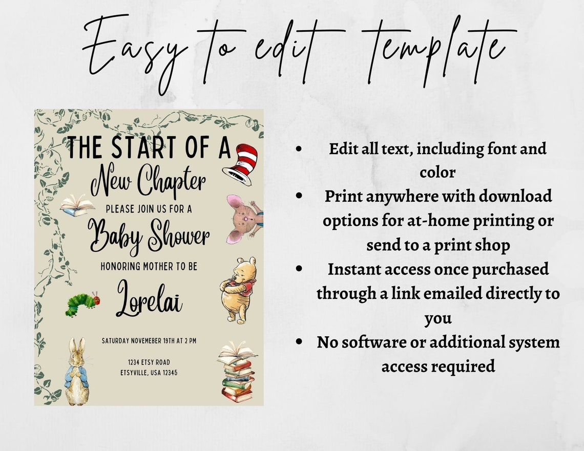 Storybook, Baby Shower Invitation, Printable Baby Shower Invite, Story ...