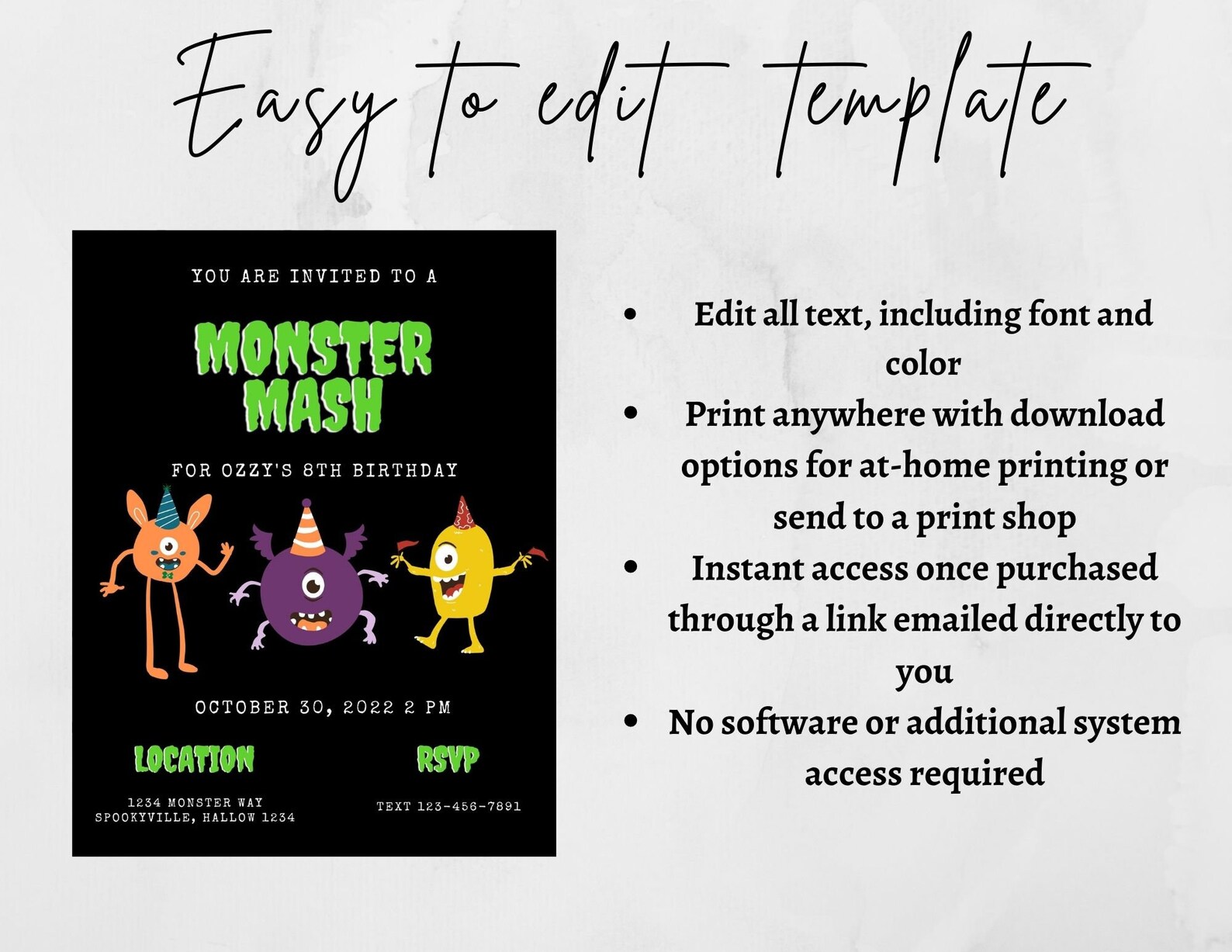 Monster Mash, Birthday Invitation, Printable Birthday Invite, Editable ...