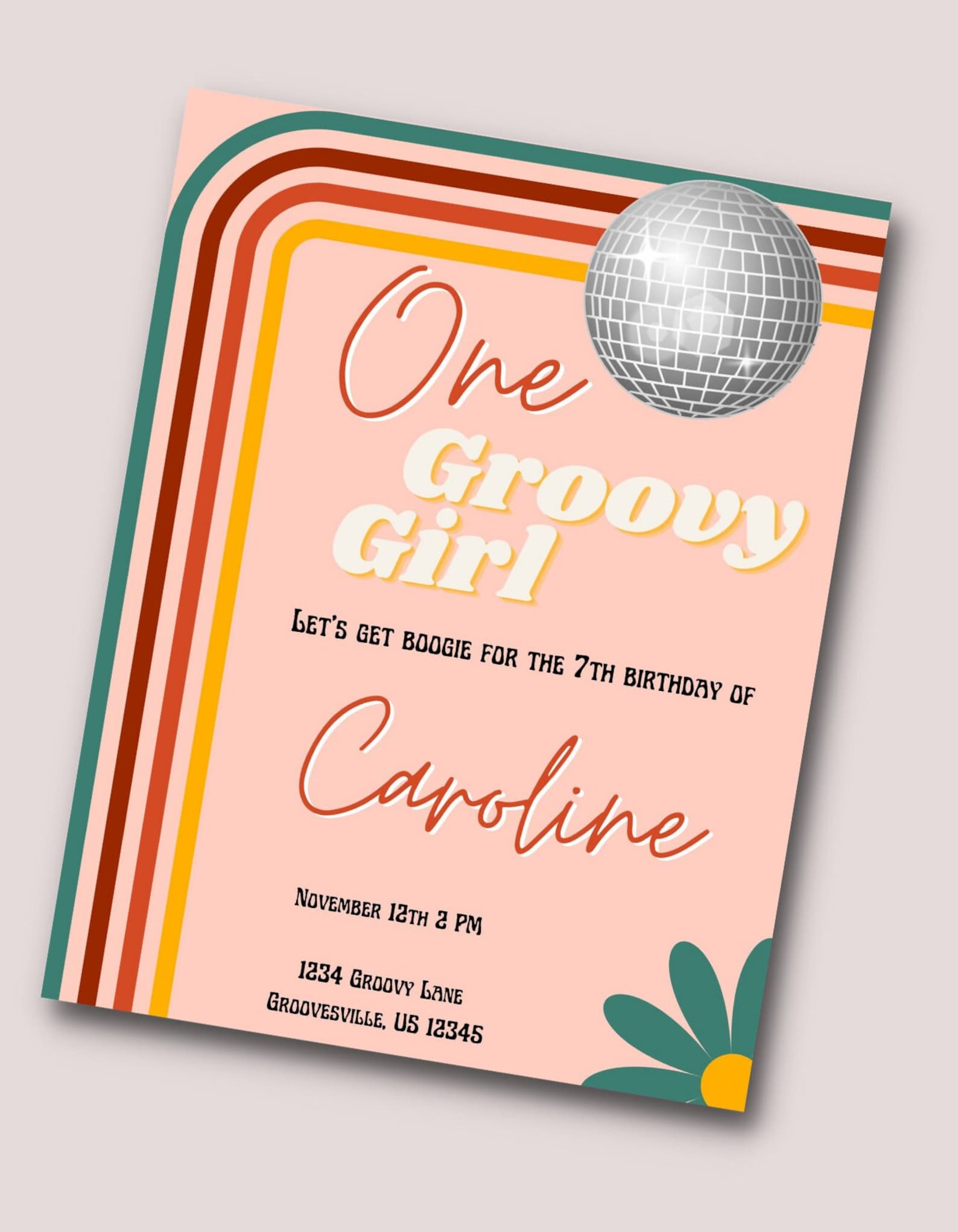One Groovy Girl PT2 Birthday Invitation, Printable 60-70's Themed 1st ...