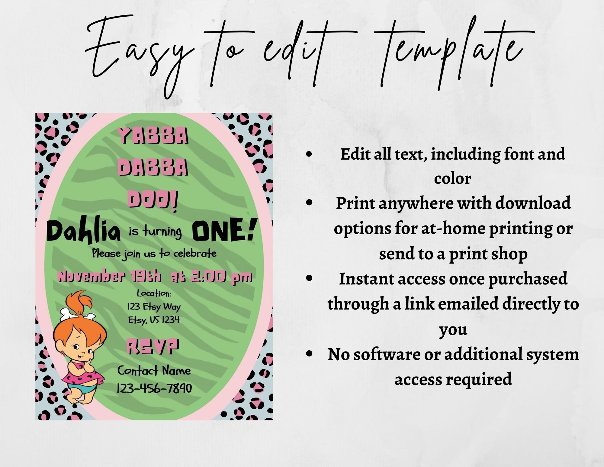 Pebbles Yabba Dabba Doo, Birthday Invitation, Flintstone Themed 2nd ...