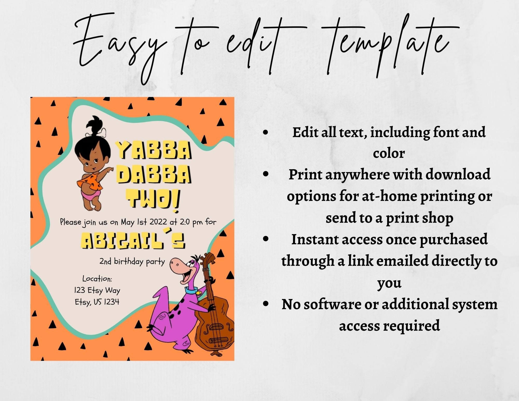 Pebbles Yabba Dabba Two PART 2, Birthday Invitation, Flintstone Themed ...