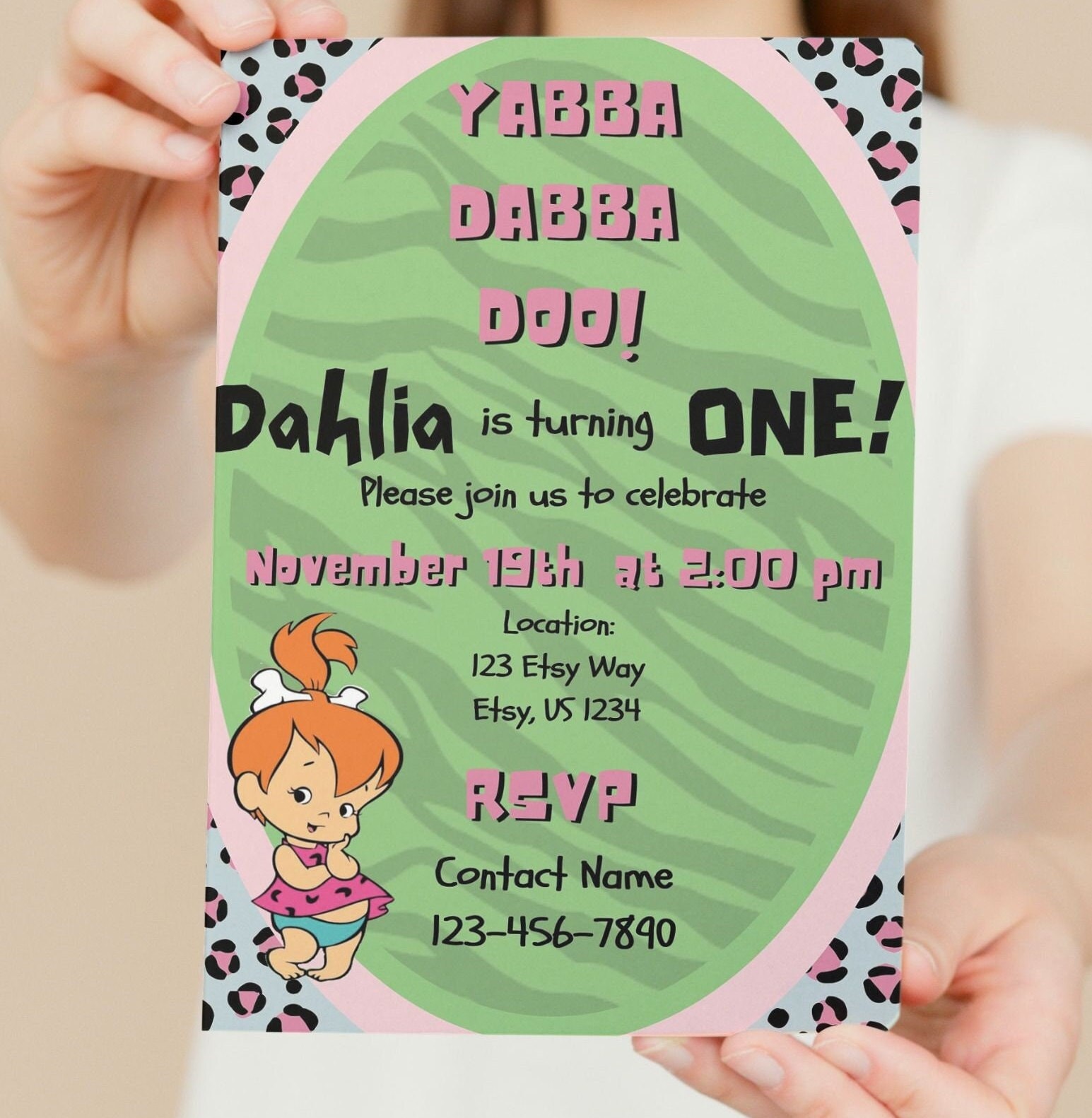 Pebbles Yabba Dabba Doo, Birthday Invitation, Flintstone Themed 2nd ...