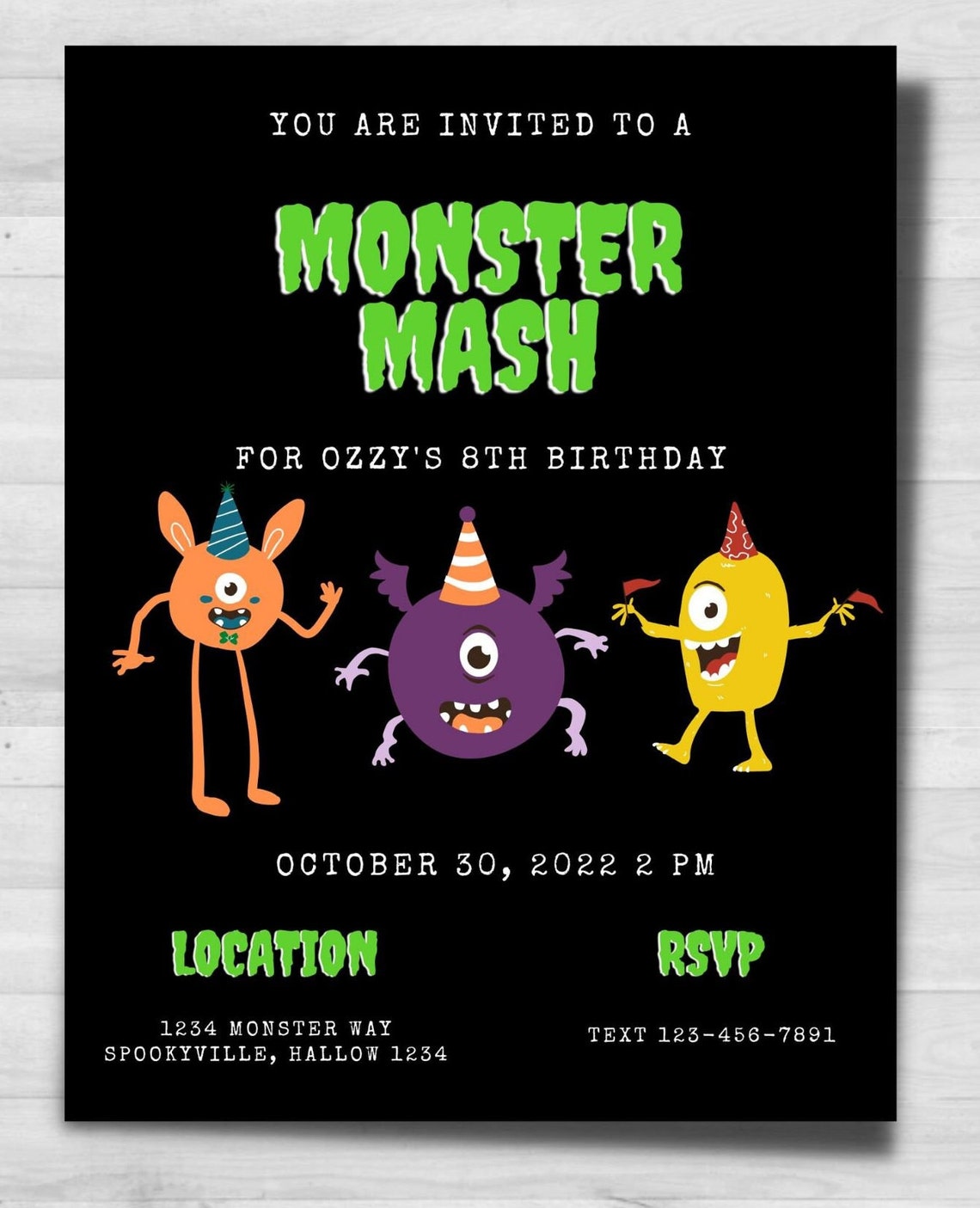 Monster Mash, Birthday Invitation, Printable Birthday Invite, Editable ...