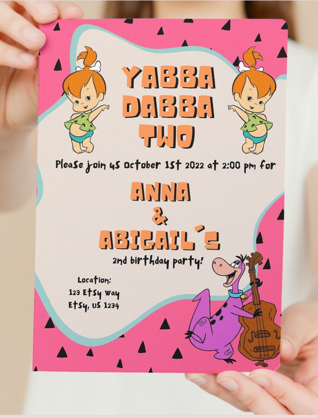Pebbles Yabba Dabba Two Pink, Birthday Invitation, Flintstone Themed ...
