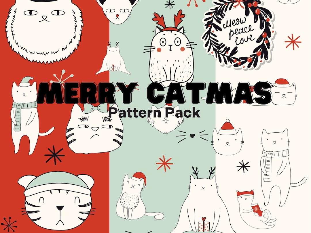 Merry Catmas Pattern Series Digital Download, Christmas Art Digital ...