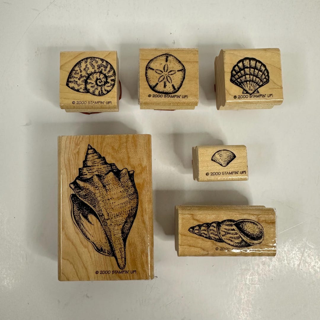 Set of 6 Stampin' Up! Wood Mounted Rubber Stamps Retired Stipple Shells ...