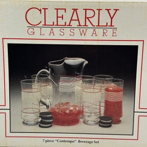 Vintage Crisa Contempo 5 Piece Glass Beverage Set W/box Pitcher and 4 ...