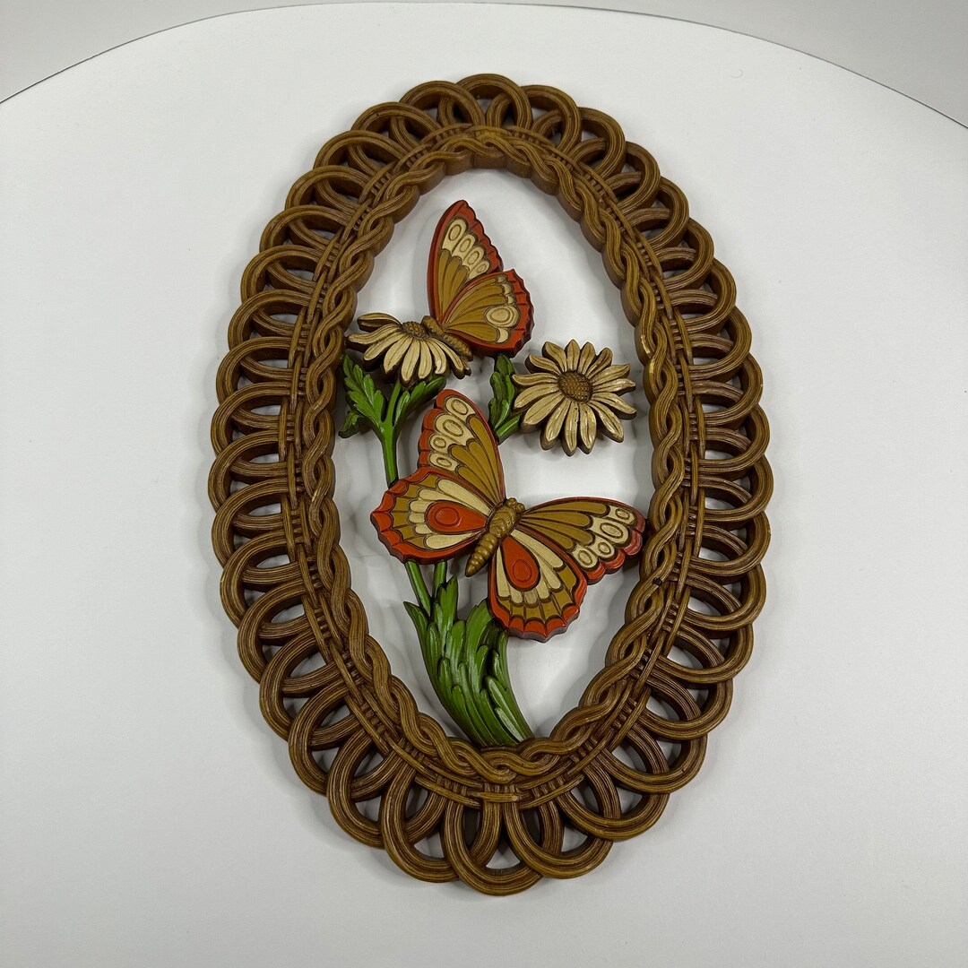 Syroco Butterfly Daisy Lattice Wicker Wall Hanging #7512A, Vintage 1978 ...