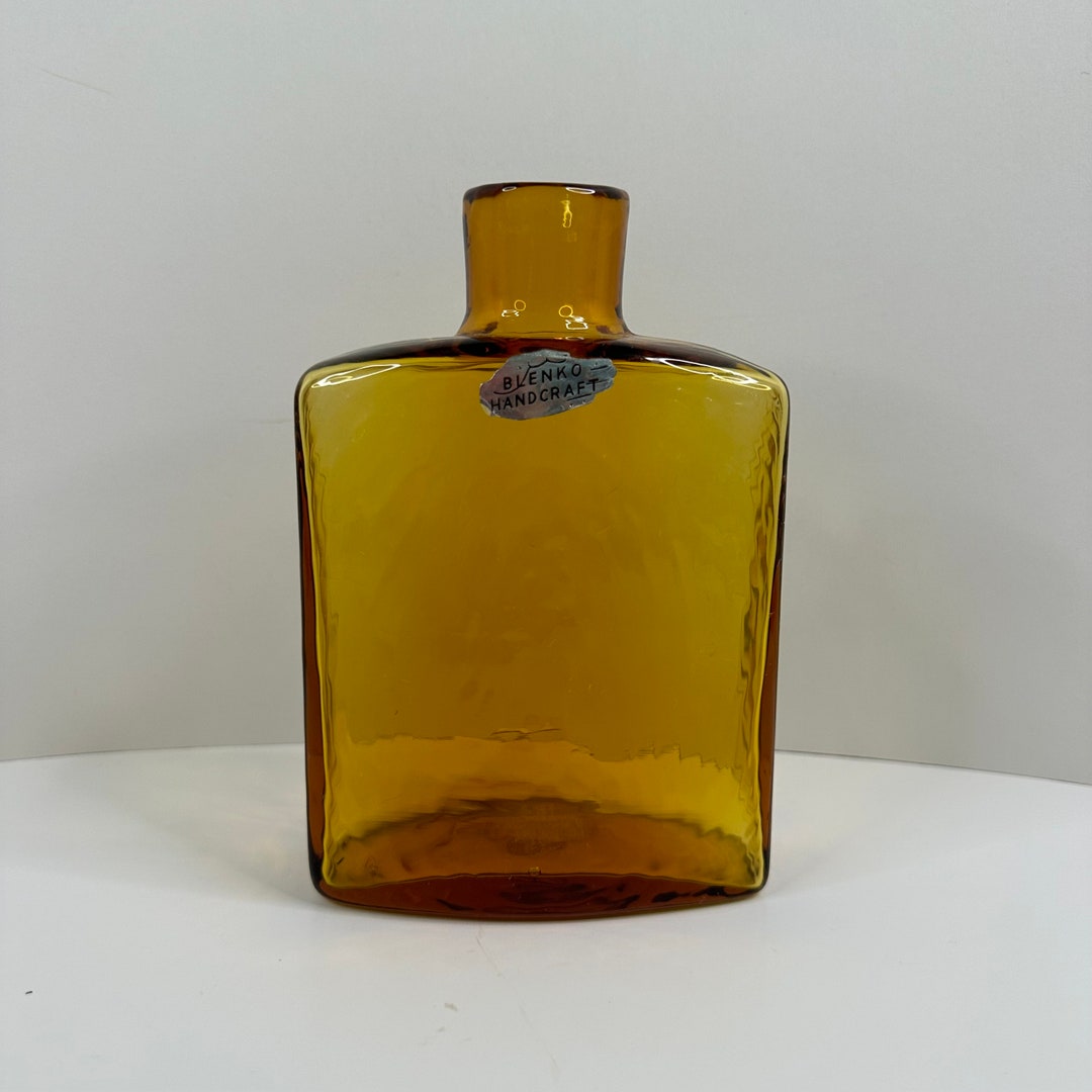 1965 Blenko 6523 Joel Meyers Decanter Flask in Honey, Original Sticker ...