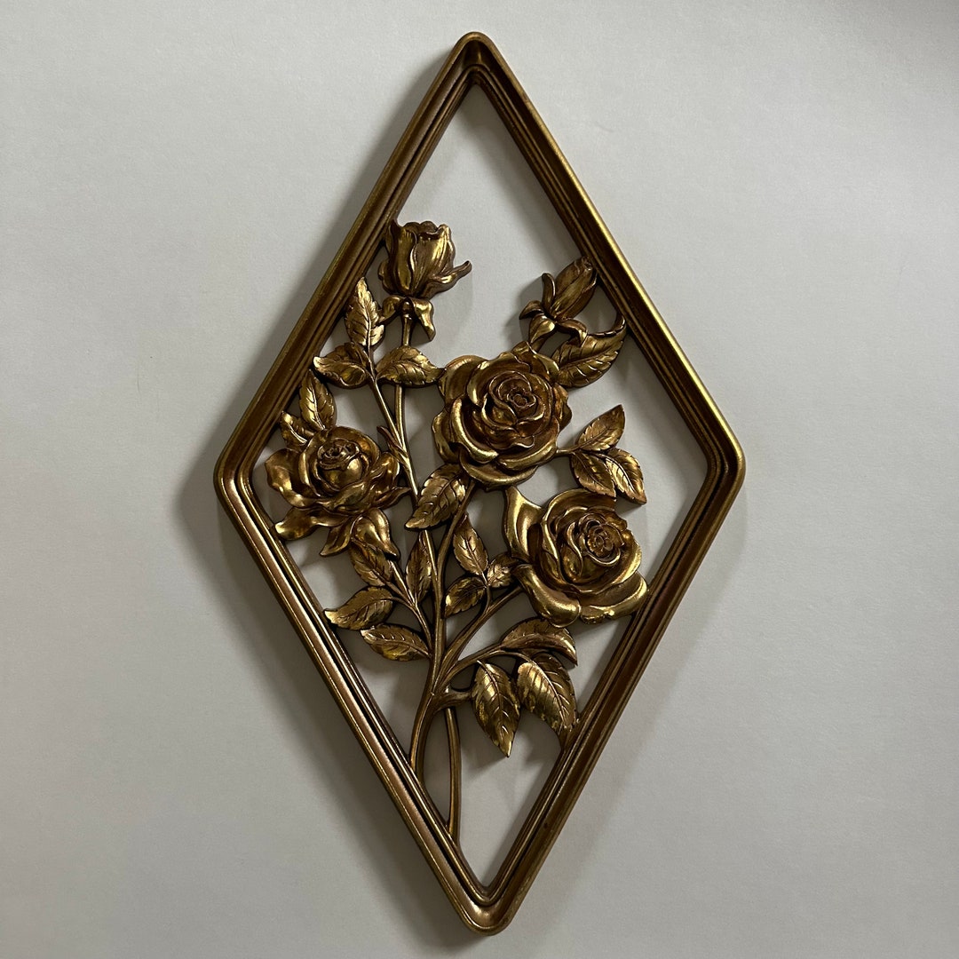 Vintage 1959 Gold Rose Wall Hanging by Syracuse Ornamental Co SYROCO ...