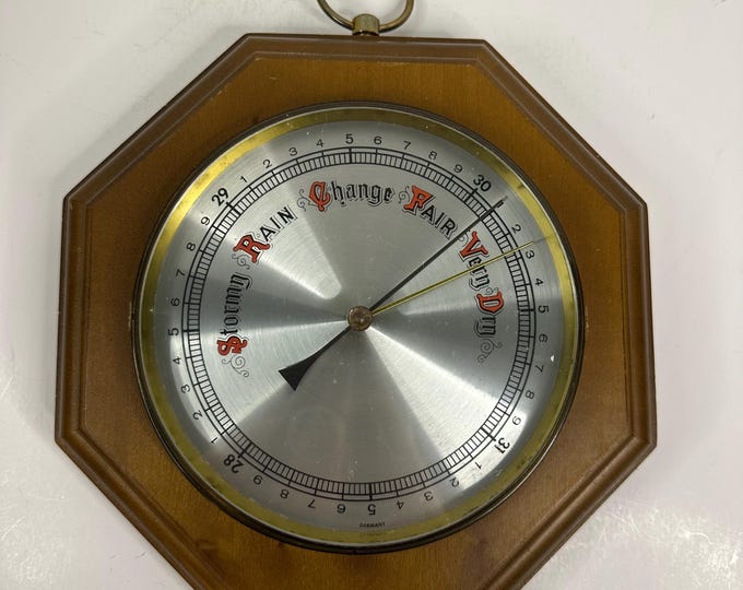 Vintage Weather Gauge Barometer Wood Octagon Shaped Base, Made in ...