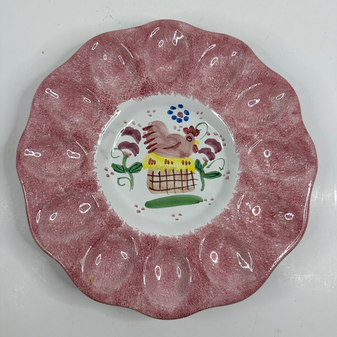 Vintage Sigma Taste Setter Pink Rooster Deviled Egg Plate Platter ...