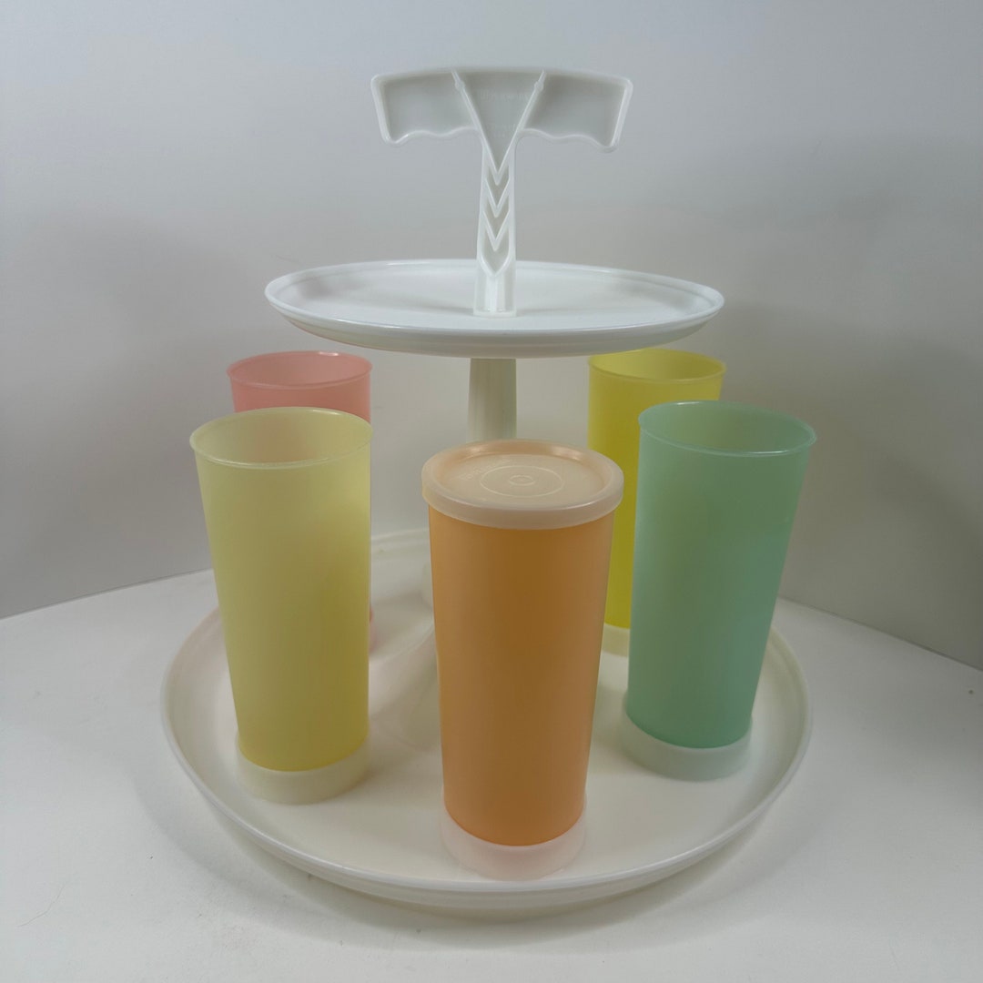 Vintage Tupperware Carousel Caddy #503 With 5 Original Pastel Tumblers ...