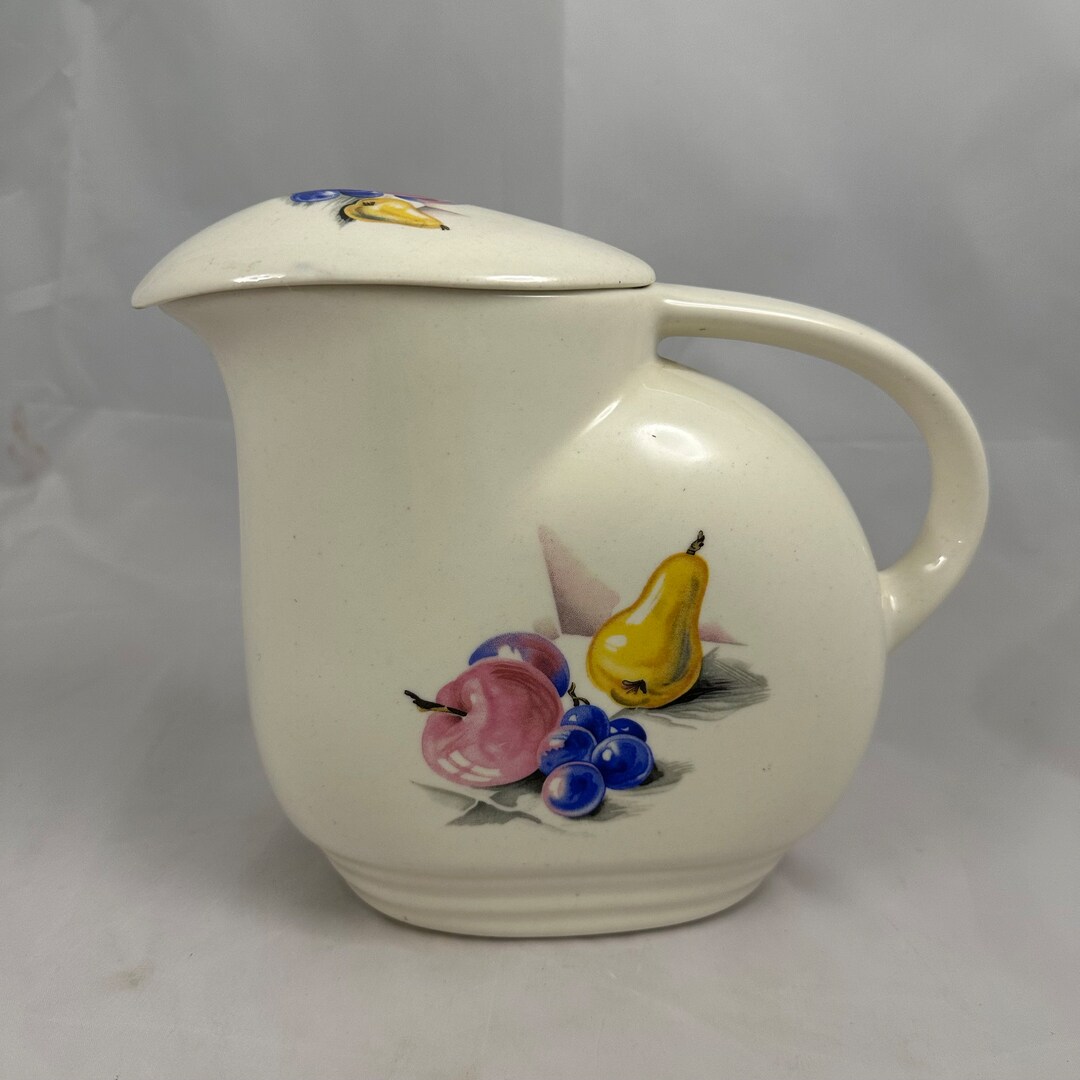 Vintage Knowles Utility Ware White Milk Pitcher With Fruit Pattern and ...