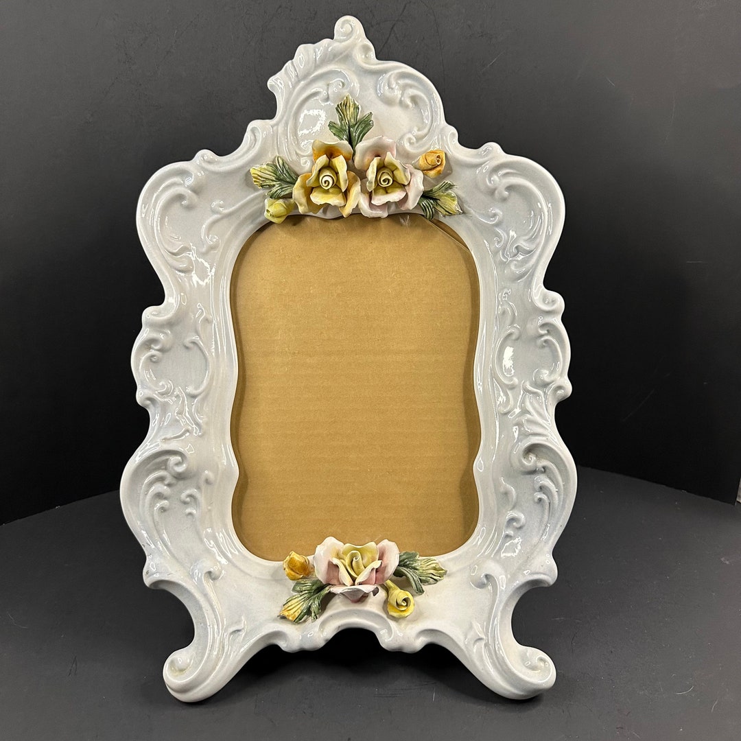 Vintage Porcelain Applied Roses Picture Frame, Holds 9.5x7" Photo ...