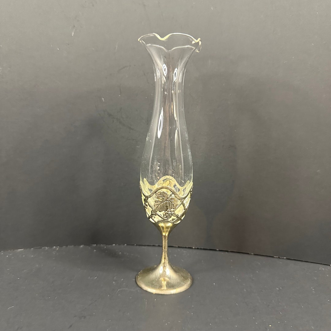 Vintage Leonard 7" Clear Glass Bud Vase With Silver Plated Base, Japan ...