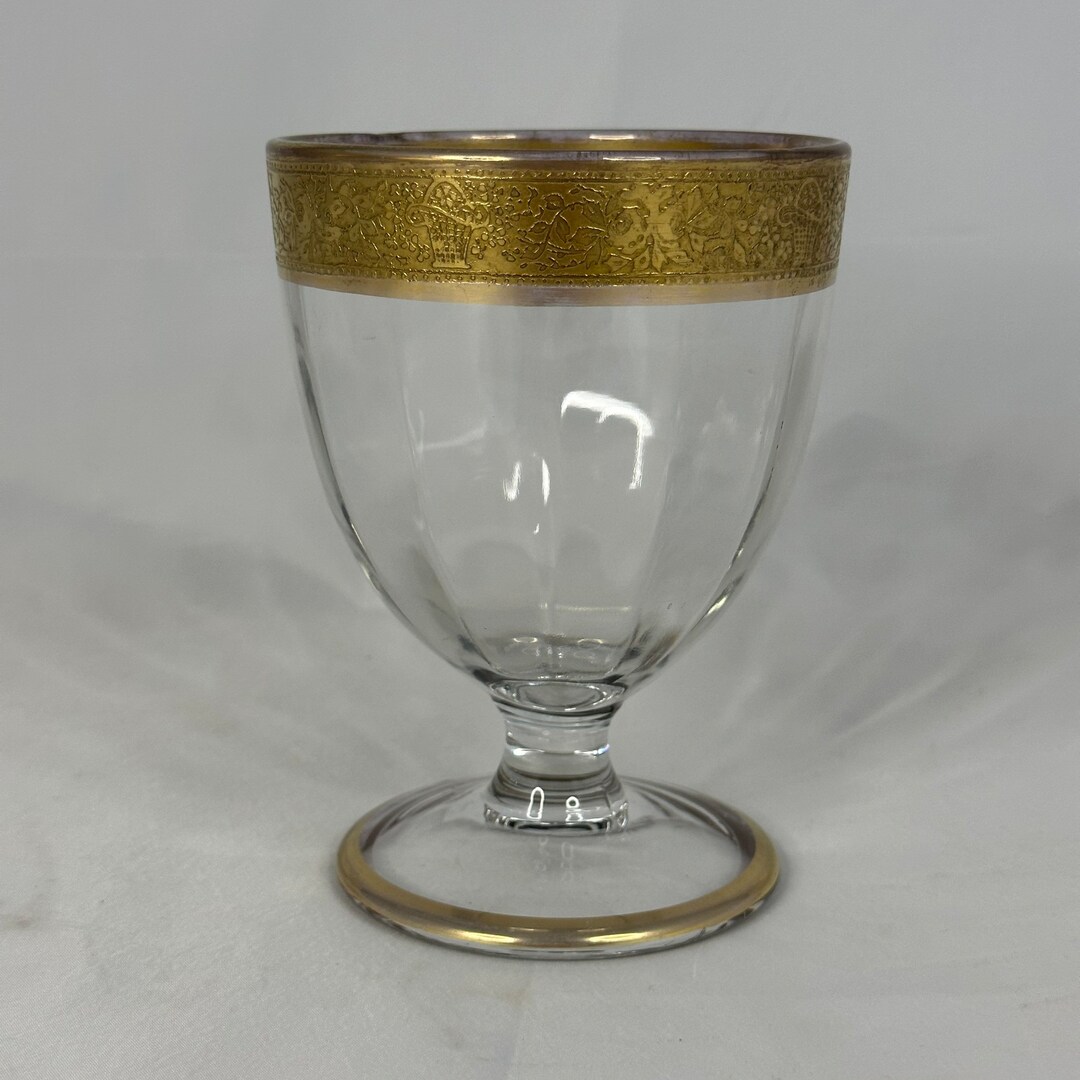 Vintage Gold Rimmed Glass Goblet - Etsy