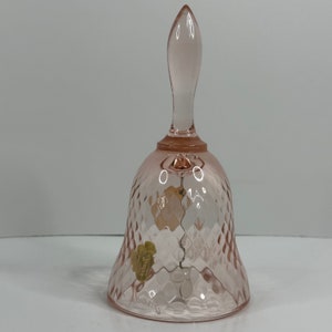 Fenton Pink Diamond Optic Glass 6.5" Bell Hand Painted Butterfly Signed ...