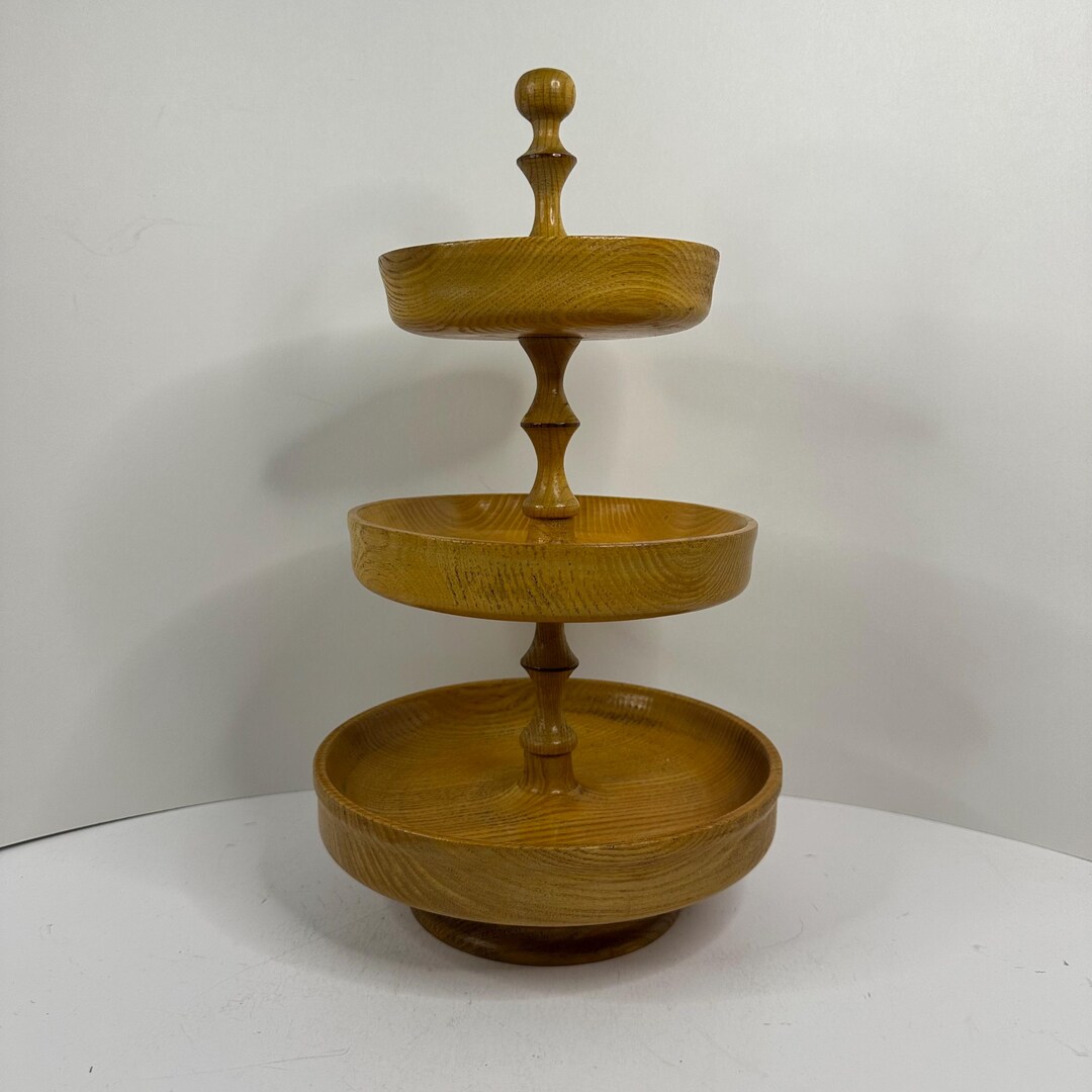 Vintage 1970s Turned Wood 3 Tier Serving Tray, Whatnot, Table ...