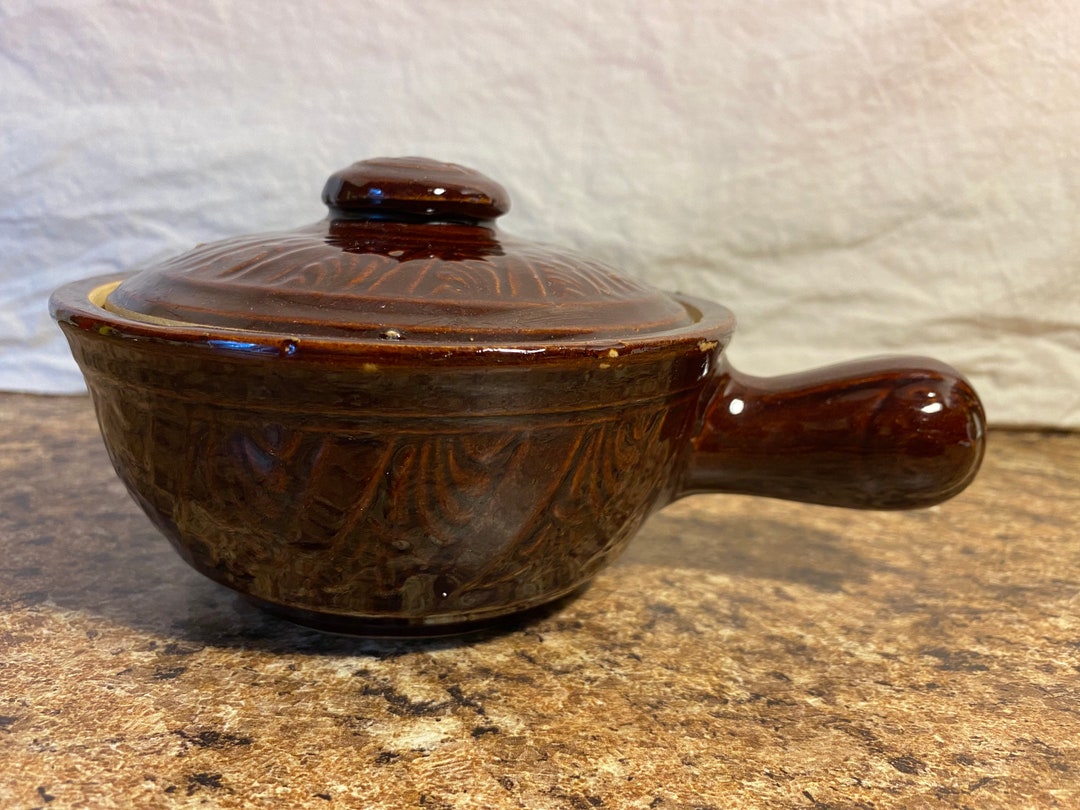 Vintage USA Pottery Soup Crock Small Bean Pot - Etsy