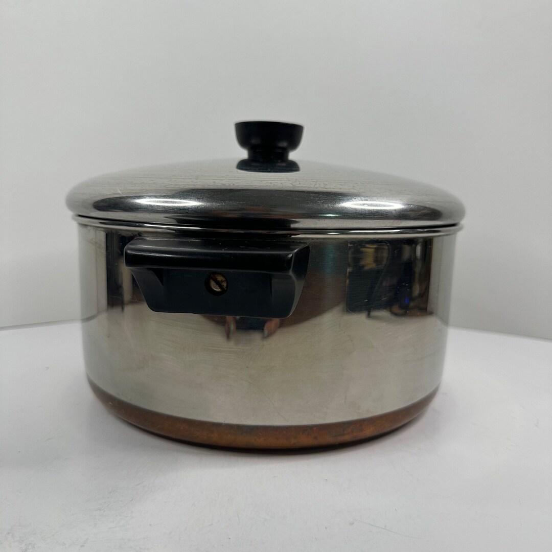 Vintage Revere Ware 1801 Copper Bottom 4 1/2 Quart Stock Pot W/lid Rome ...