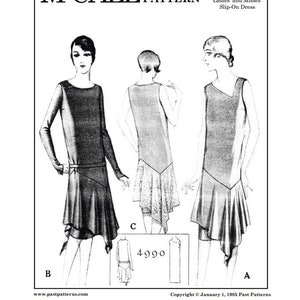 Past Patterns 4990 - 1920s Slip-on Dress Sewing Pattern Bust 38 B38 ...