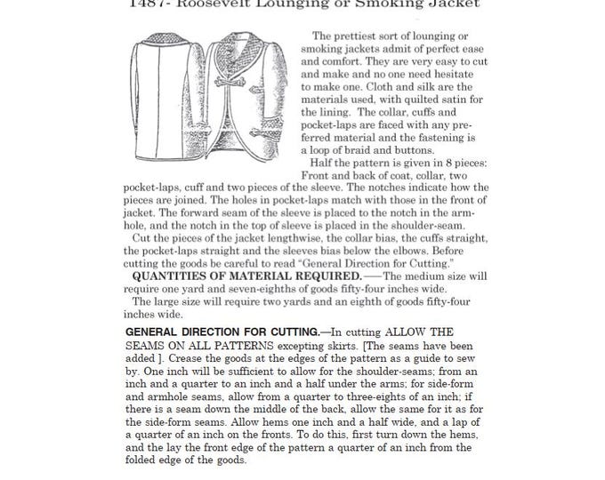 Roosevelt Smoking Jacket Sewing Pattern – Early 1900s Edwardian Design ...