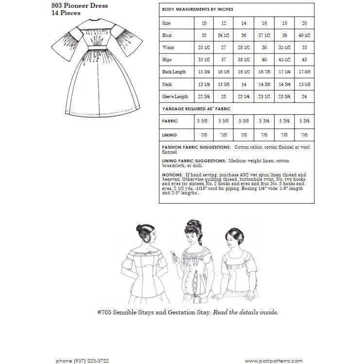 Past Patterns 0803 Download - 1850s Round Pioneer Dress PDF Sewing ...