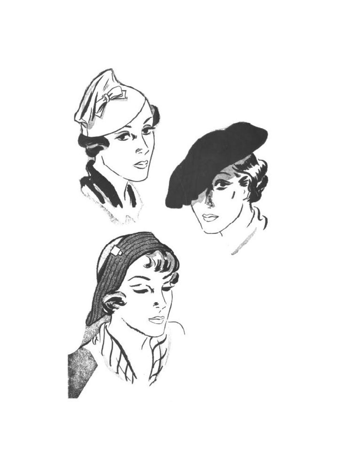 Past Patterns 1191B - Mid 1930s Hats Sewing Pattern Size 21 1/2 Du ...