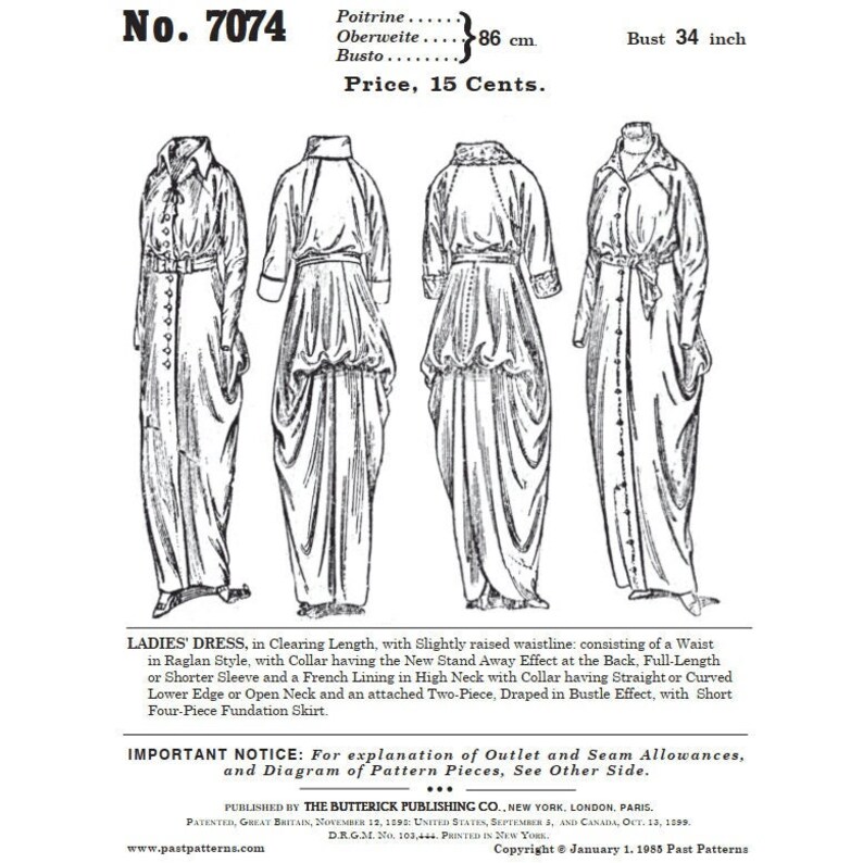 Past Patterns 7074 Mid 1910s Ladies Dress Sewing Pattern - Etsy