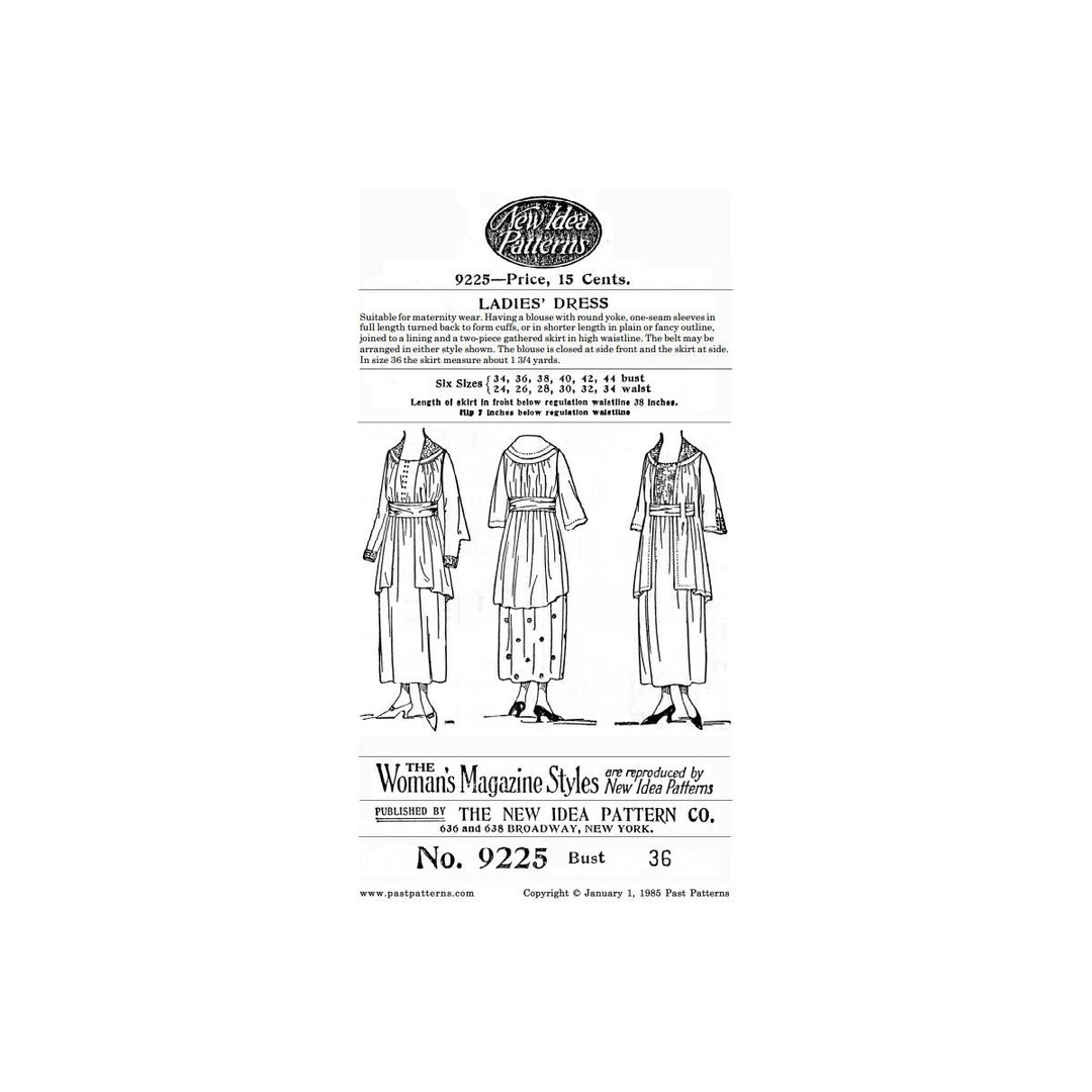 Past Patterns 9225 Download - Late 1910s Maternity Dress Sewing Pattern ...