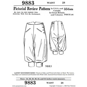 Past Patterns 9883 - Early 1920s Ladies Knickerbockers Sewing Pattern ...