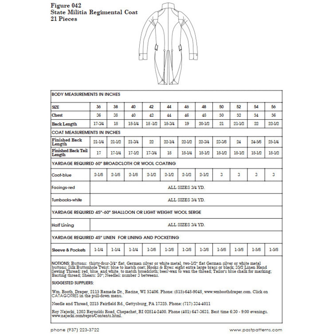 Past Patterns 0042 Download Early 1800s State Militia Regimental Coat ...