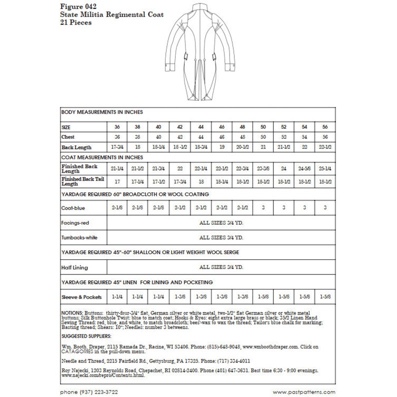 Past Patterns 0042 Download Early 1800s State Militia Regimental Coat ...