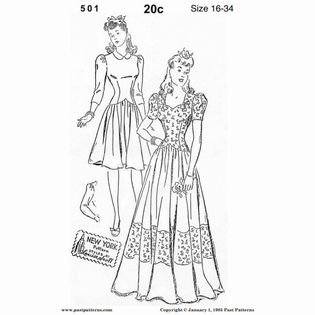 Past Patterns 0501VR Early 1940s Dress for Evenings and - Etsy