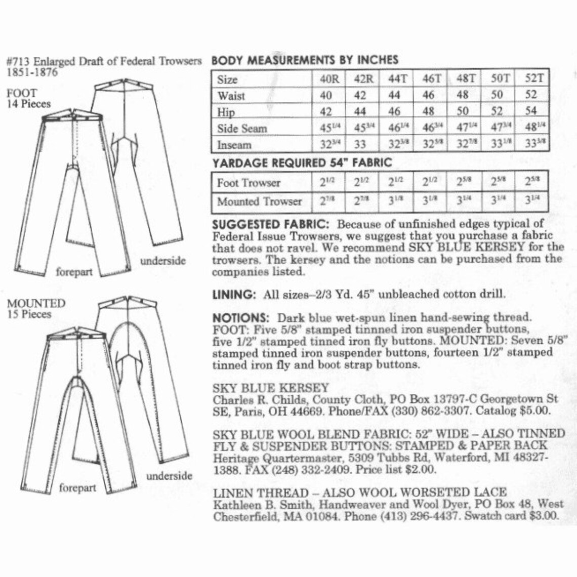Past Patterns 0713 Large Size Union Issue Trowsers Sewing Pattern Waist ...