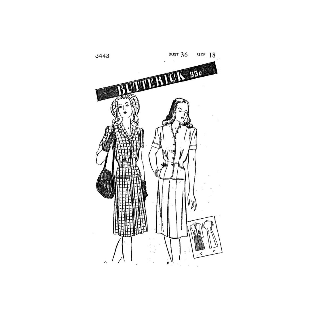 1940s Two-piece Suit Dress Pattern – Butterick Reproduction, Bust 36 ...