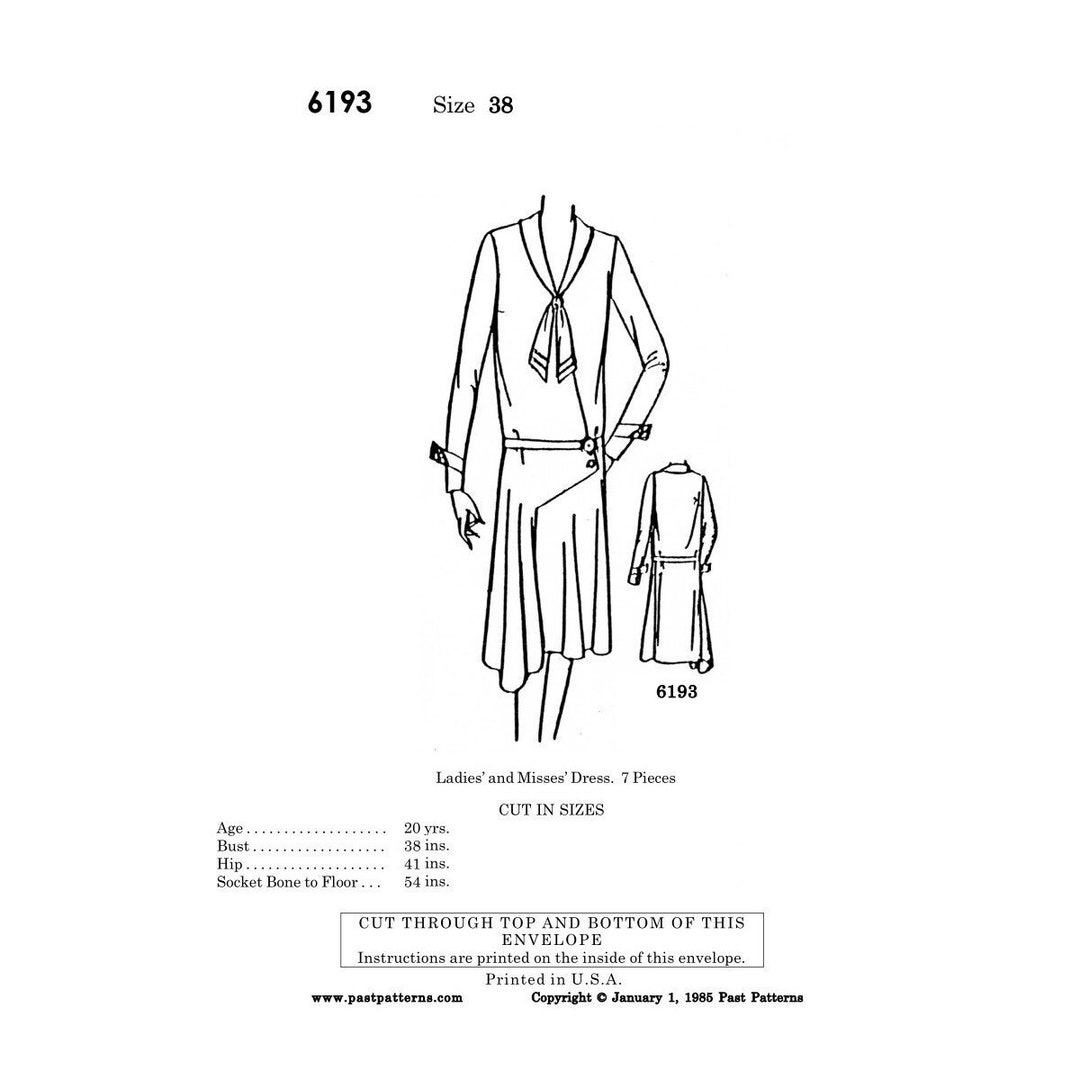 Past Patterns 6193 Download Late 1920s One Piece Dress Sewing Pattern ...
