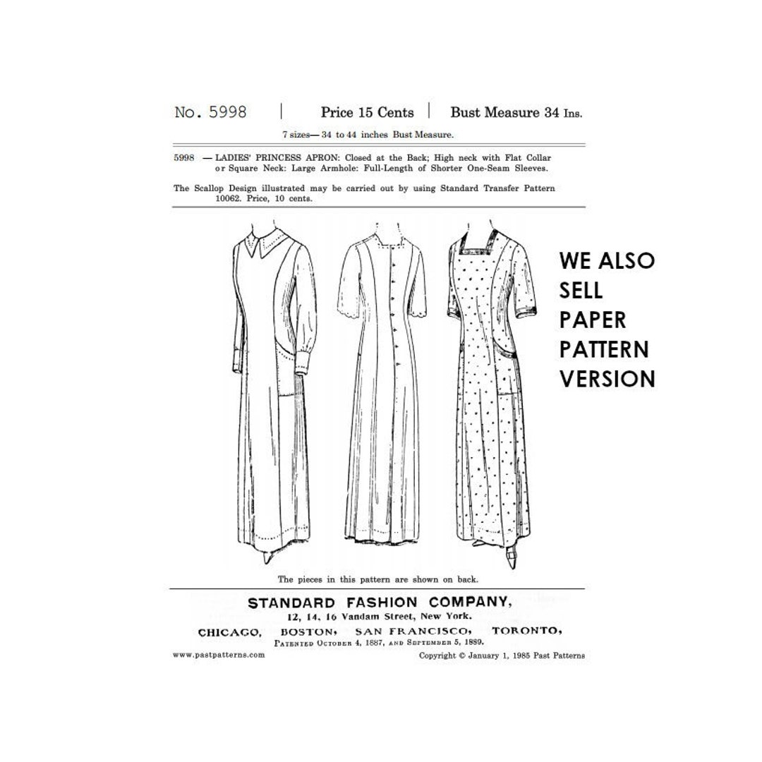 Past Patterns 5998 Download - Early 1910s Princess Apron Sewing Pattern ...