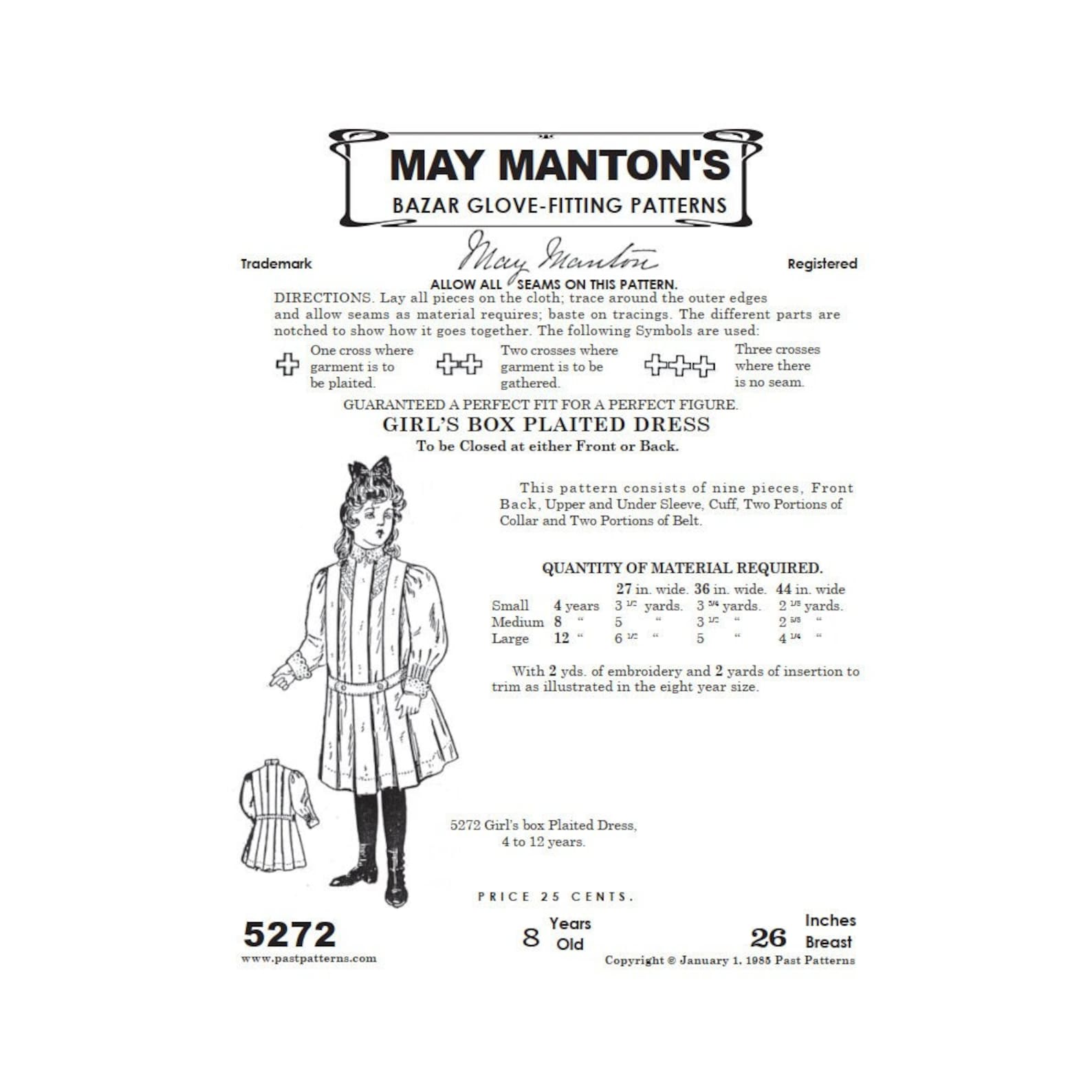 Past Patterns 0100 Download - Edwardian Girls Box Plaited Dress Pattern ...