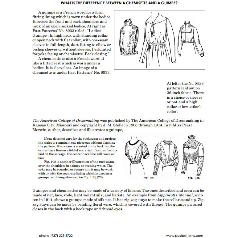 Past Patterns 8933 - Edwardian Ladies Guimpe Sewing Pattern Bust 38 B38 ...