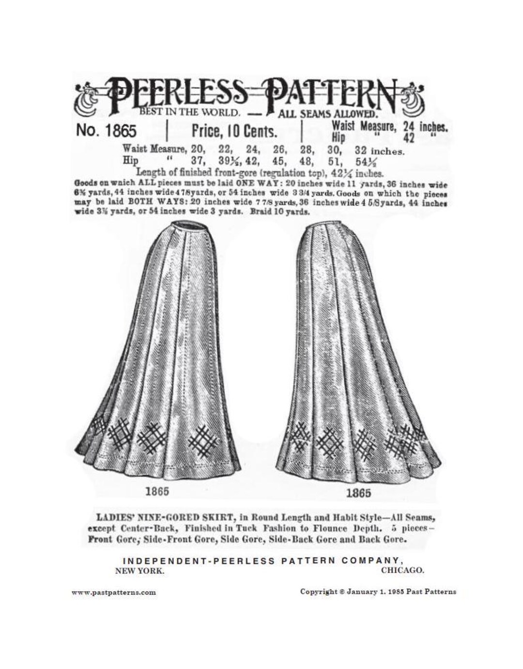 Past Patterns 1865 Download - Early 1900s Nine Gored Skirt Sewing ...