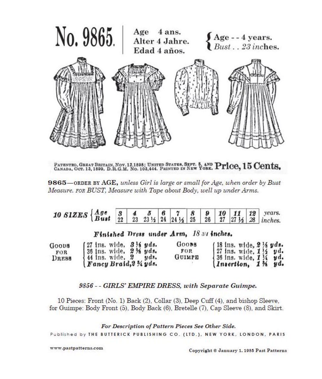 Past Patterns 9865 Download - Early 1900s Empire Dress Sewing Pattern ...
