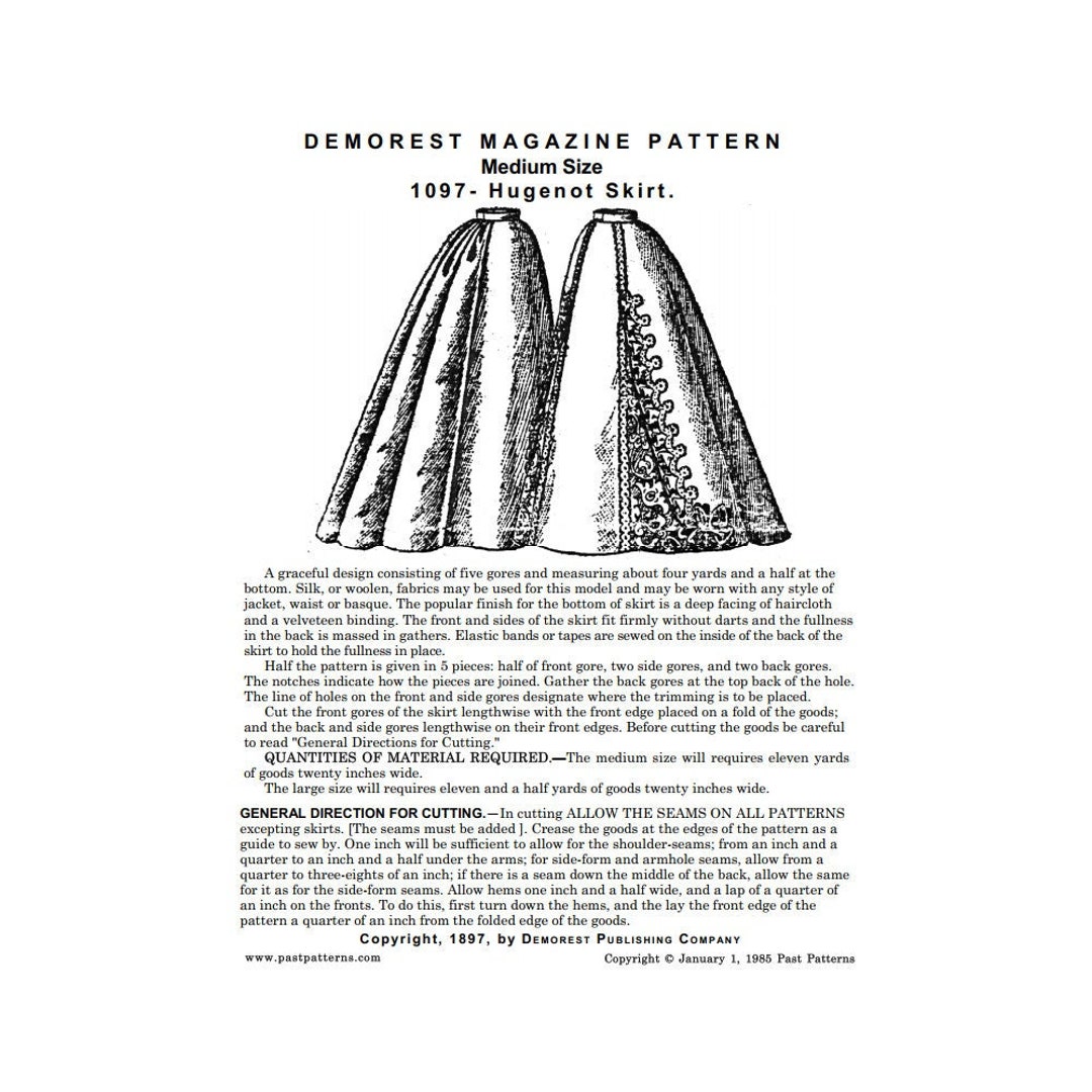 Past Patterns 1097 Download - Late 1890s Huguenot Nine-gore Skirt ...