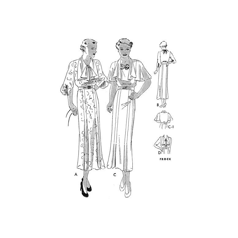 Past Patterns 6359 Early 1930s Frock Sewing Skirt Bust 44 B44 Waist 38 ...