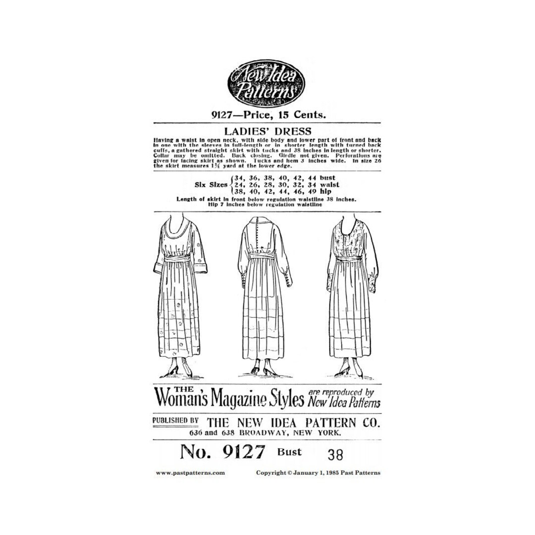 Past Patterns 9127 Download - Late 1910s Ladies Dress Pattern Bust Size ...