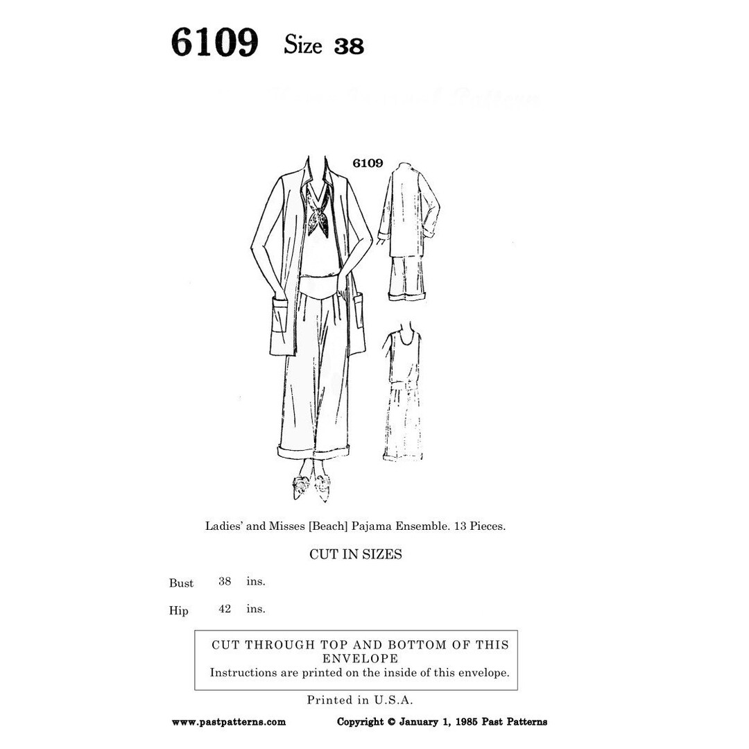 Past Patterns 6109 Download - Late 1920s Pajama Ensemble Sewing Pattern ...