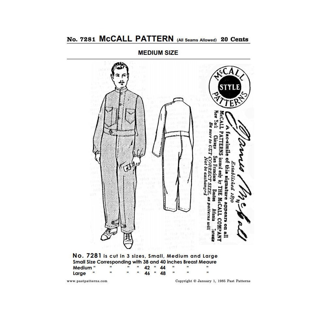 Past Patterns 7281 Downloads - 1910s Men's Overall Suit Pattern PDF ...