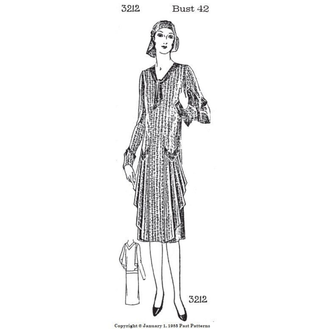Past Patterns 3212 - Mid 1920s Slip-on V-neck Dress Sewing Pattern Bust ...