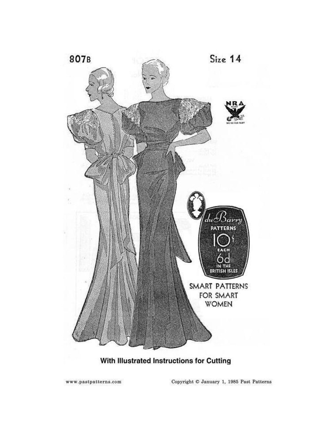 Past Patterns 0807B Download - 1930s Floor Length Evening Gown Pattern ...